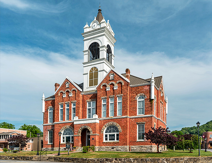 Blairsville's courthouse stands as the town's centerpiece, surrounded by mountains that cradle this peaceful community.