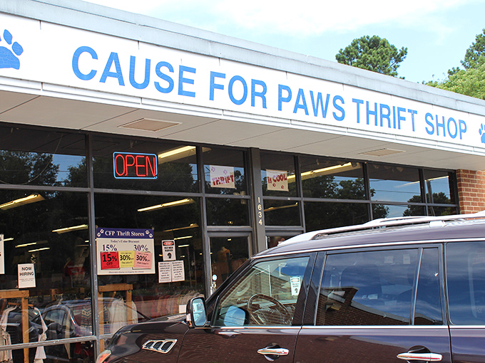 Cause for Paws: where retail therapy meets pet rescue. That "OPEN" sign beckons to both bargain hunters and animal lovers.