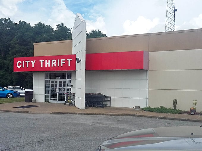 City Thrift's striking red awning signals serious savings ahead. Jackson's thrifters know where to find the good stuff!