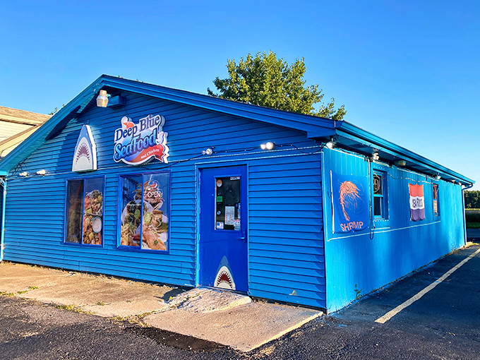 Deep Blue Seafood's vibrant building is like finding a piece of ocean in Portage. That blue exterior is truth in advertising!
