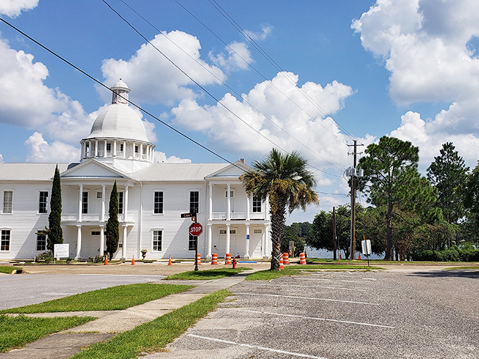 DeFuniak Springs' pristine courthouse dome reflects Southern grace, where justice and beauty have coexisted for generations.