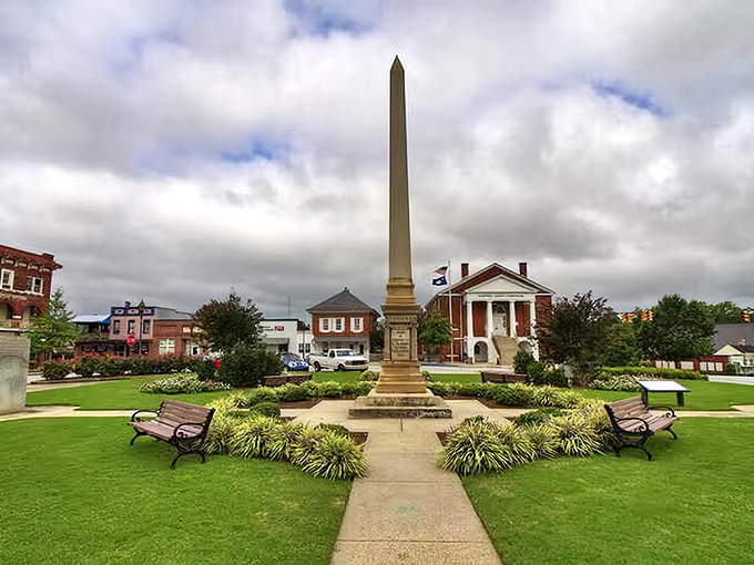 Edgefield's town square centers around this monument, a gathering place for generations of unhurried conversations. 