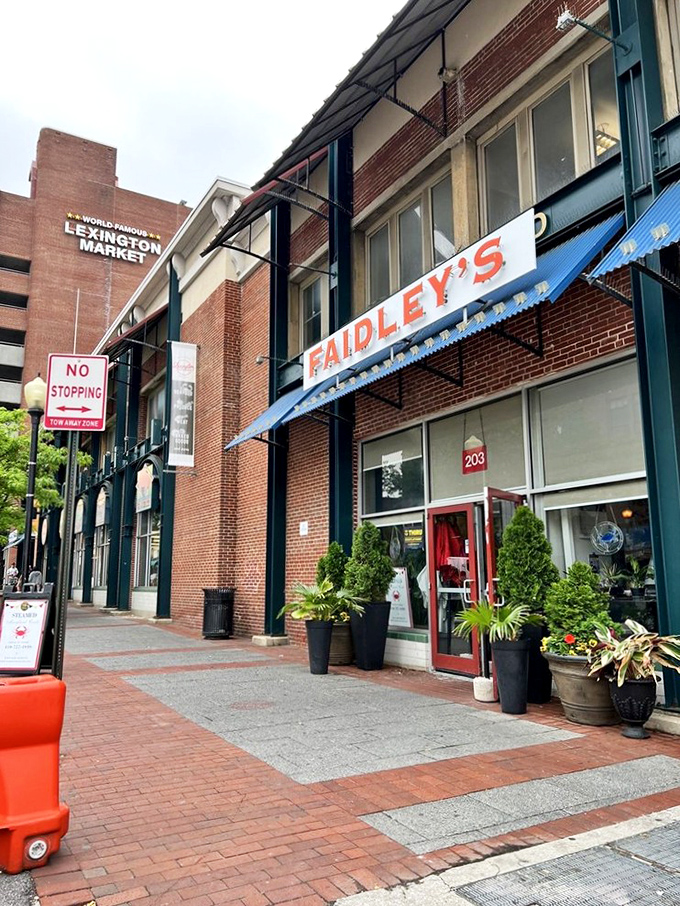 Faidley's storefront in historic Lexington Market &ndash; where Baltimore's best crab cake has held court for generations.