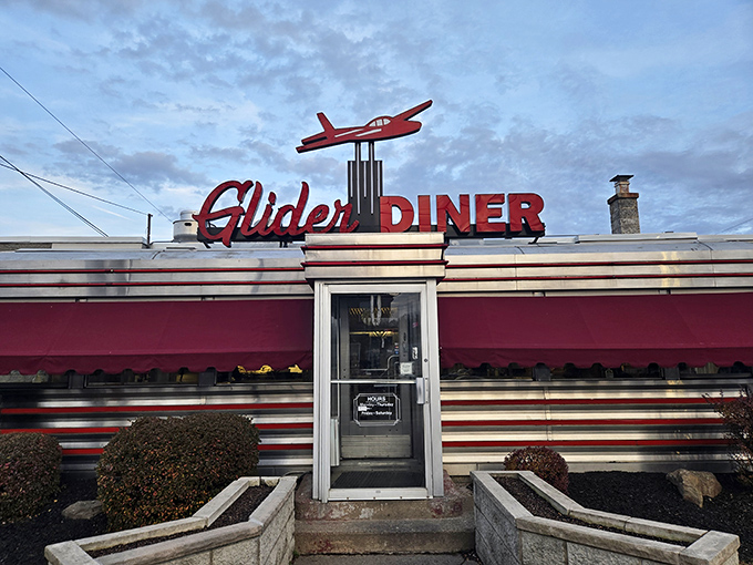 The Glider Diner's red airplane sign soars above Scranton's dining scene. That vintage styling tells you they take their comfort food seriously.