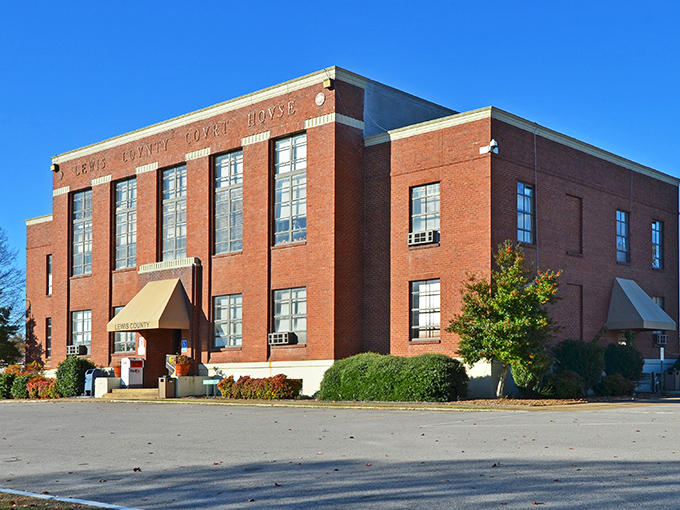 Lewis County Courthouse brings a touch of dignified grandeur to Hohenwald, anchoring a community where German heritage meets Southern hospitality.