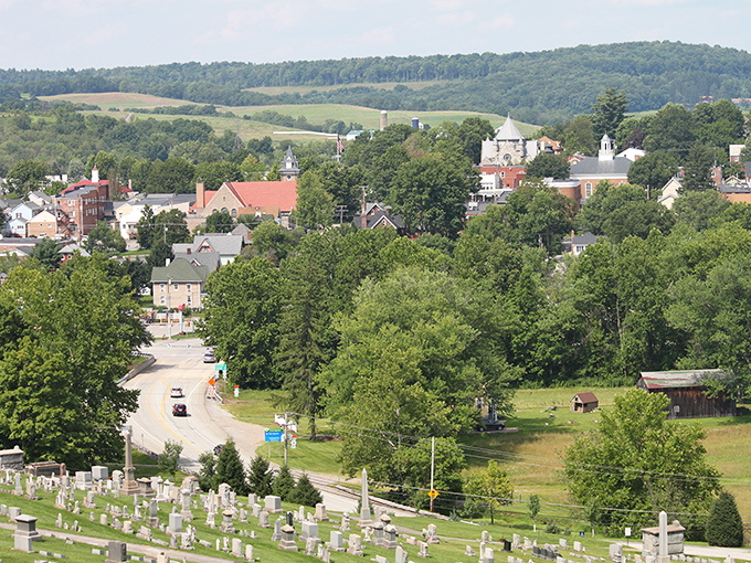 Heaven's view! Ligonier spreads below like a model train village, proving that sometimes the best retirement spots look like vacation destinations.