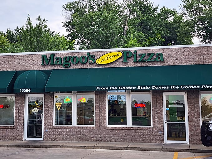 Magoo's modest brick exterior keeps California's golden pizza secret safe until you're wise enough to step inside.