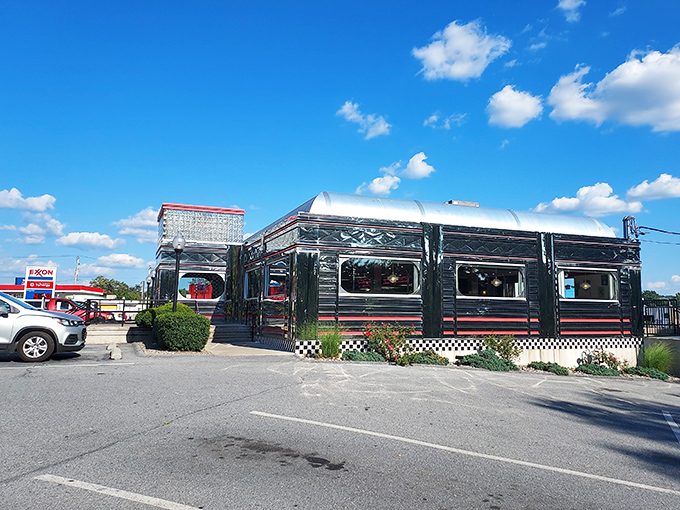 Manheim Diner's sleek silver exterior is like finding a chrome time capsule filled with homemade pie and bottomless coffee.