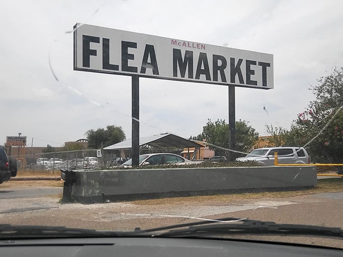 No frills, all thrills! McAllen's straightforward sign marks the entrance to a world of authentic Rio Grande Valley bargains.