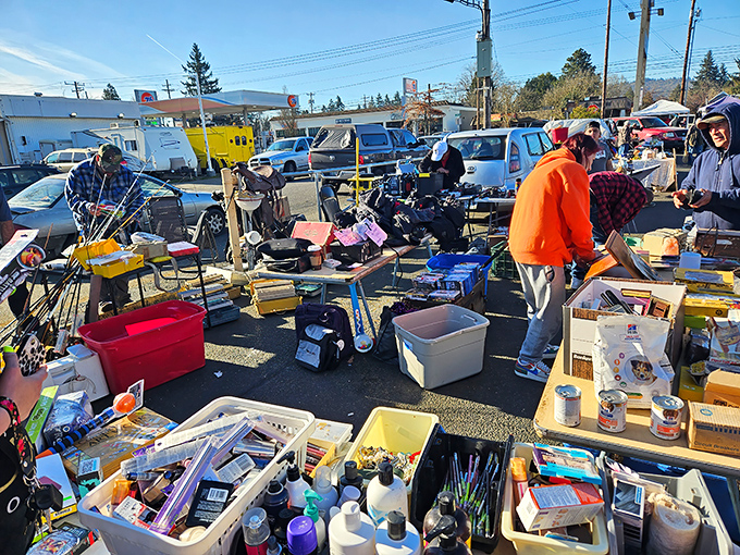 Tables overflow with potential treasures at North Portland Flea Market, where one person's castoffs become another's prized possessions.