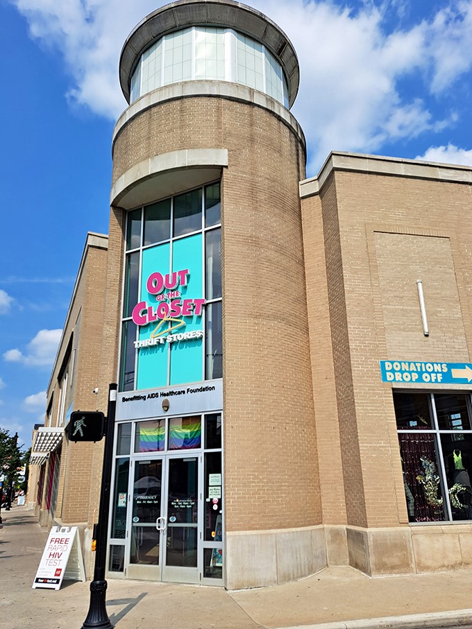 Out of the Closet's unique tower design makes a bold architectural statement. Thrifting with both style and purpose!