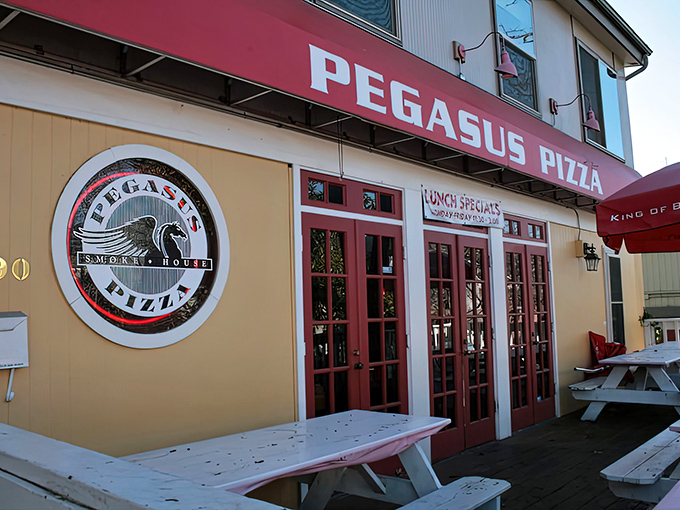 Pegasus Pizza's flying horse logo promises your taste buds will soar with every bite of their legendary Eugene pies.