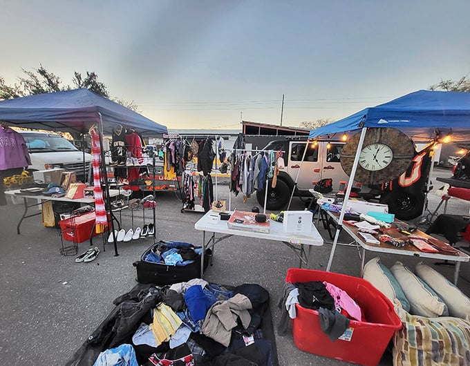 Dawn breaks over this outdoor marketplace where early birds catch the best worms and deals.