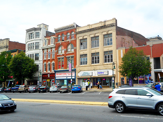 The colorful storefronts of Reading's business district offer retirees a walkable community where every dollar stretches further.