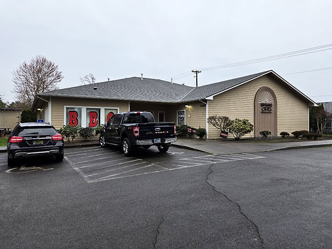 Roger That BBQ's unassuming exterior hides Salem's smoky secret. Those bold red letters are the only hint of flavor explosions inside.