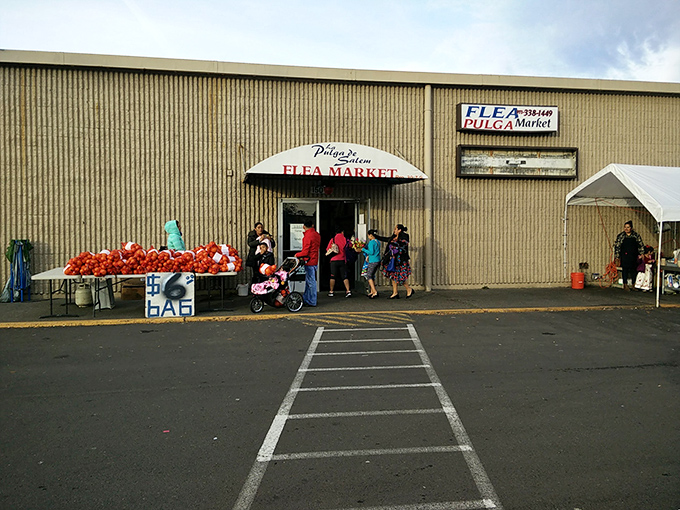 La Pulgita's unassuming exterior hides a world of bargains and fresh produce. Those tomatoes are practically calling your name!