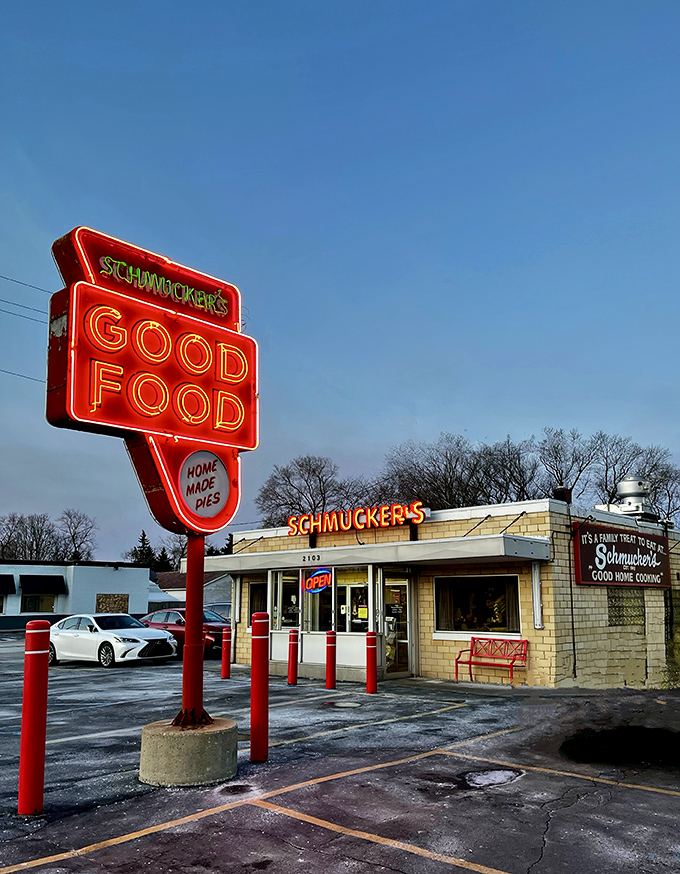 Schmucker's Restaurant: That neon sign has guided hungry Toledoans through the darkness for generations—like a dessert lighthouse with extra filling.