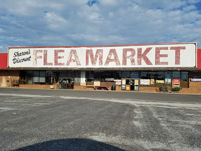 Sharon's Discount Flea Market's vintage sign has seen decades of bargain hunters come and go &ndash; and still promises deals galore.