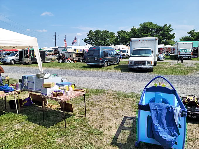 Shen-Valley's covered tables offer protection from the elements but not from the irresistible urge to buy "just one more thing."