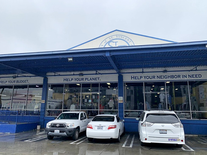 St. Vincent de Paul's storefront philosophy is right there in blue and white: help yourself, help the planet, help others.