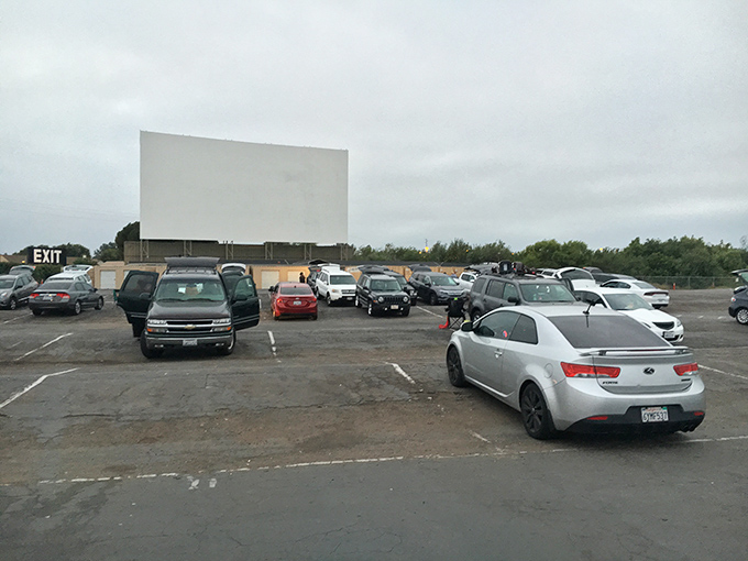 South Bay Drive-In's screens stand tall against San Diego's perfect evening sky, promising a night of cinematic adventure.