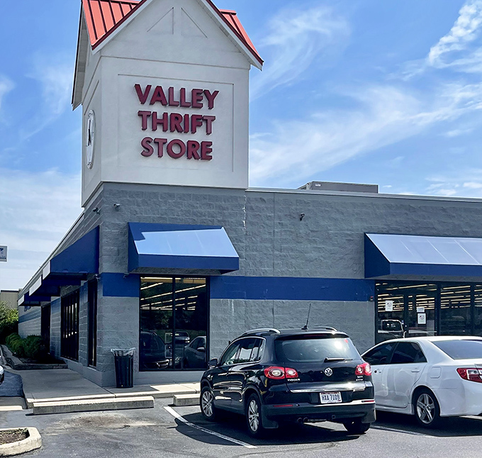 Valley Thrift's distinctive tower stands like a lighthouse for the bargain-bound. That red roof has sheltered countless amazing finds.