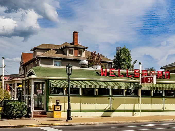 The Wellsboro Diner's classic green exterior promises comfort food with a side of nostalgia. Breakfast all day, just as it should be!
