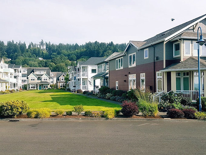 Colorful homes line this waterfront community, where residents enjoy a front-row seat to nature's ever-changing coastal show.