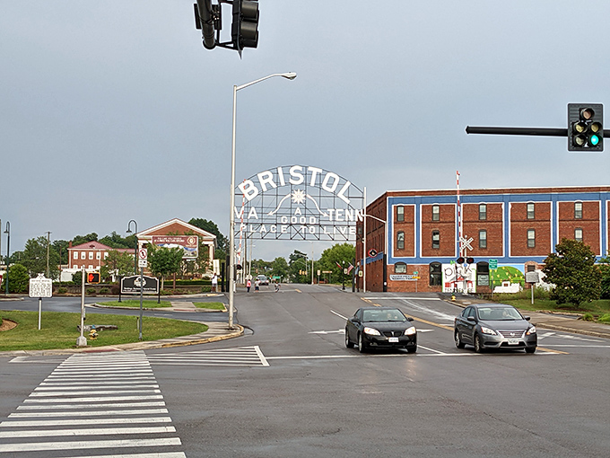 The famous Bristol sign welcomes visitors to this unique two-state town. One foot in Virginia, one in Tennessee&mdash;talk about straddling the line!