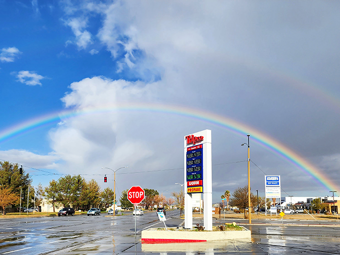 Even the rainbows show up for gas in California City! Nature putting on a show that makes stopping for fuel feel magical.