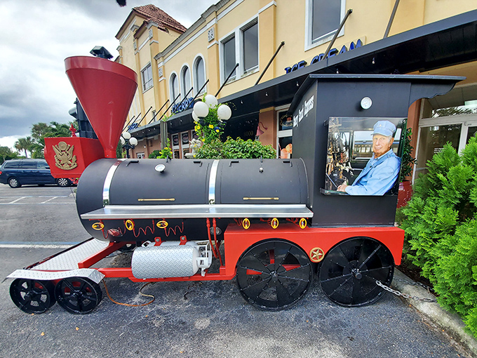 All aboard the nostalgia express! Cherry Smash's vintage train and twinkling lights set the stage for old-fashioned ice cream magic.