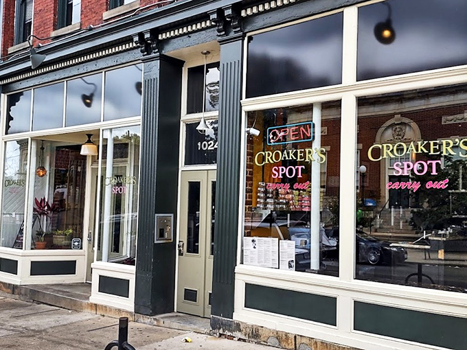 The classic storefront of Croaker's Spot gives no hint of the flavor explosion waiting inside this Richmond seafood landmark.