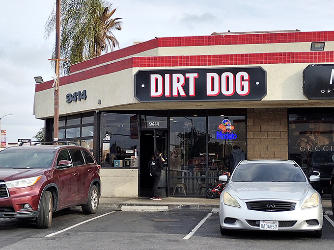 The red tile accents hint at the flavor explosion waiting inside this temple to LA's unique street food culture.