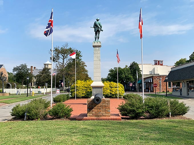 Historic town squares where patriots once gathered and tourists now pause for photos.