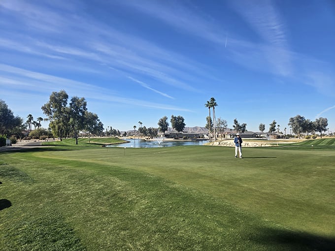 Lush golf courses provide green oases in Eloy's desert landscape, where retirement means improving your handicap without workplace stress.