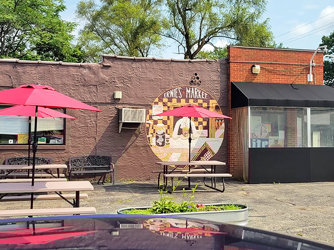 The cheerful mural and outdoor seating invite you to discover why locals consider this their secret weapon.