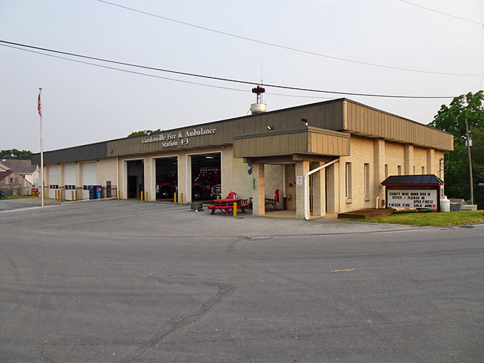 Gordonville's fire and ambulance station stands ready to serve the community with its practical, functional design.