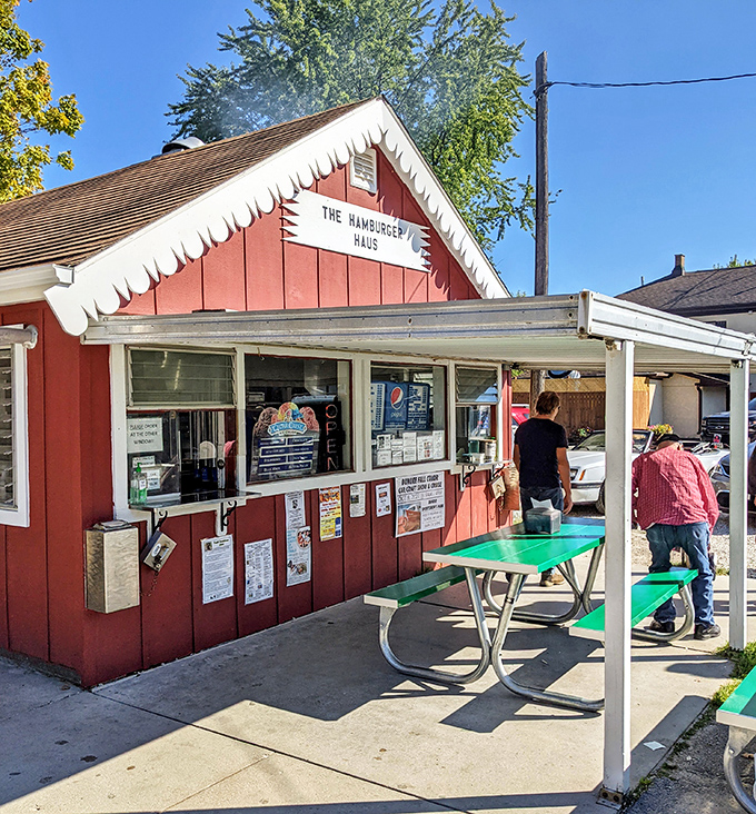 Red as a summer tomato with white trim like mayo &ndash; the Hamburger Haus wears its burger colors proudly.