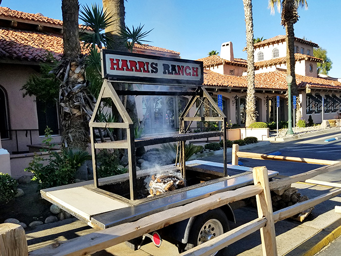 Harris Ranch's mobile barbecue setup shows their commitment to bringing that authentic smoky flavor directly from ranch to hungry customers.