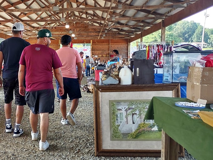 The covered barn-like structure of Jonesborough Flea Market houses treasures both practical and whimsical for the discerning bargain hunter.
