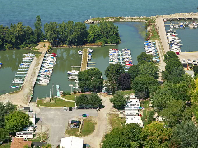 The peaceful inlet at Lakeside Marblehead&mdash;where boats rest after adventures and prepare for tomorrow's journeys.