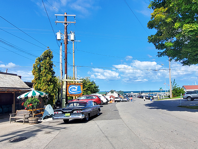 Leland: Waterfront charm where boats bob gently in the harbor. The kind of view people pay thousands to see on vacation.