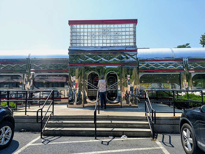 That classic stainless steel with the red stripe is the universal signal for "amazing meatloaf sandwich served here."