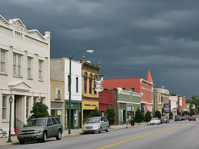 Historic buildings line Marion's inviting main street, offering affordable shopping and dining. These classic storefronts welcome retirees with budget-friendly options.