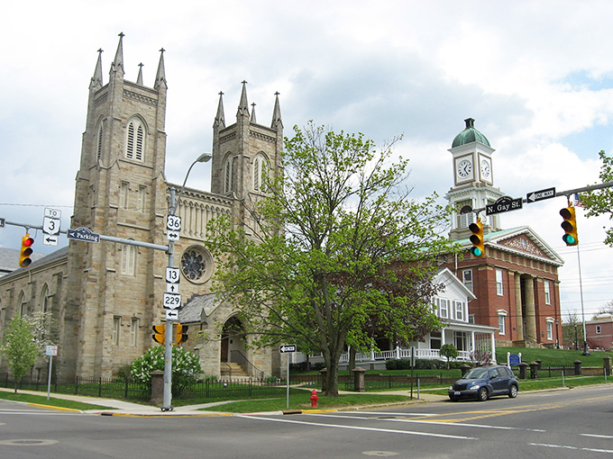 Mount Vernon's stately courthouse stands like a proud parent watching over the town's historic buildings and tree-lined streets.