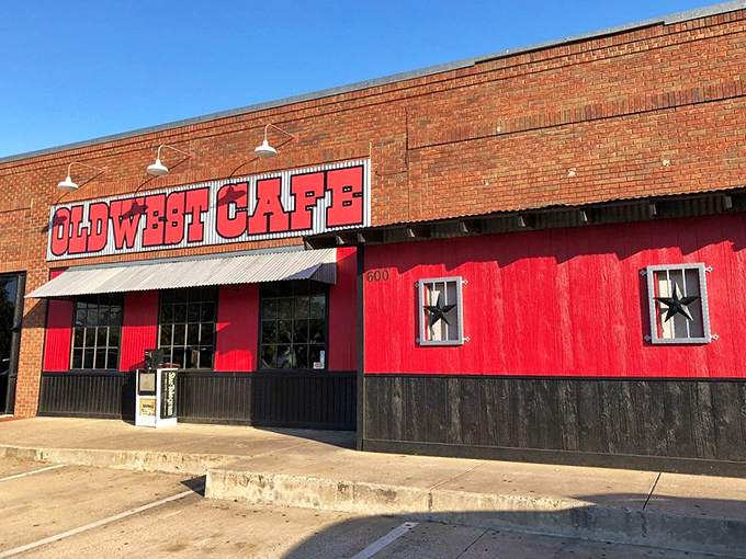 Western pride painted in crimson, where every meal feels like a celebration of Texas heritage.