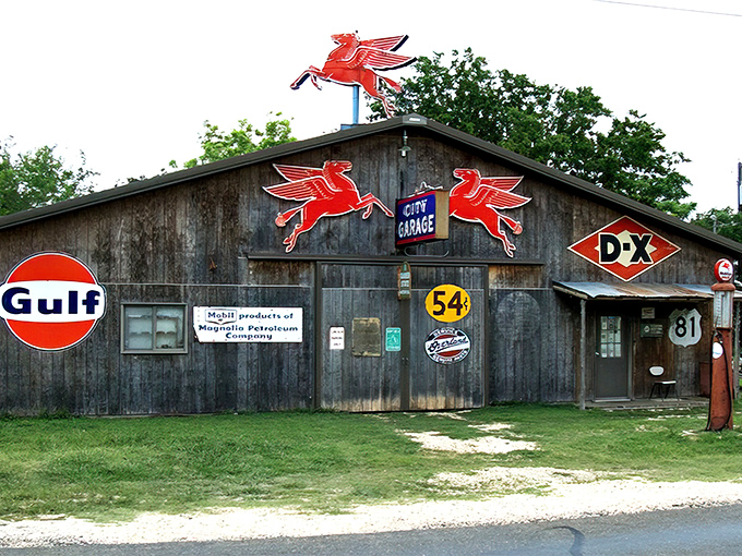 Classic Mobil Pegasus signs remind us when gas stations offered actual full-service treatment.