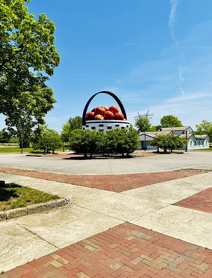 Picnic basket for giants! This oversized roadside attraction celebrates Ohio's apple heritage with delightful exaggeration.