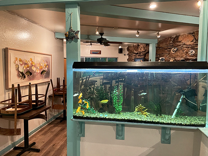 Even the fish get five-star accommodations at Fishwife. A living decoration that reminds you exactly where your dinner came from.