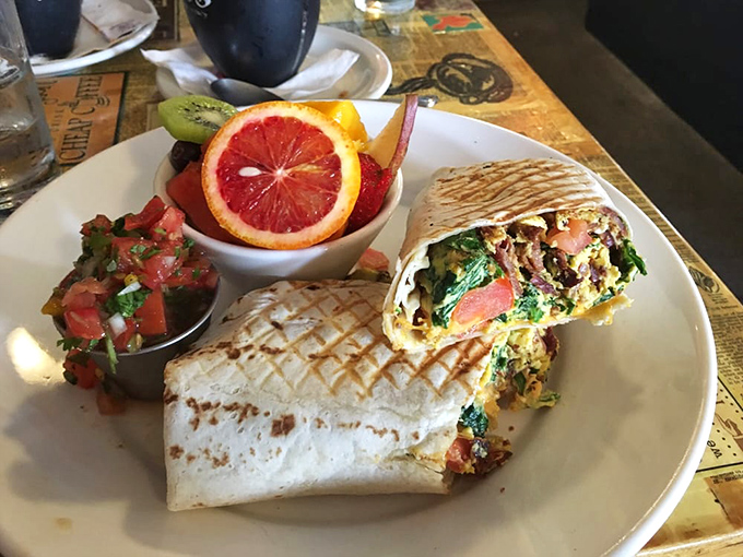 Breakfast burritos: where morning ingredients gather for a meeting wrapped in a warm tortilla blanket, with fresh fruit providing moral support.